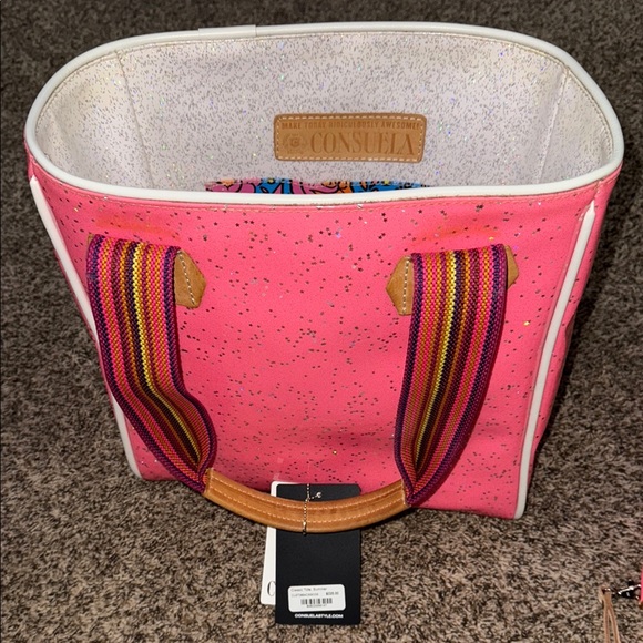Consuela | Bags | Consuela Pink Tote With Multicolored Handles | Poshmark